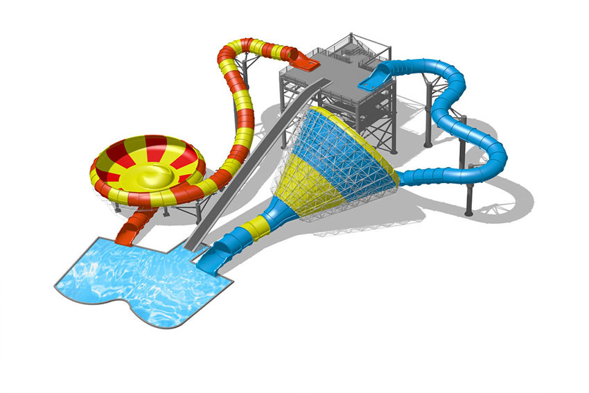 UV Resistant 14m Water Park Slide Commercial Splash Bowl And Tornado ...