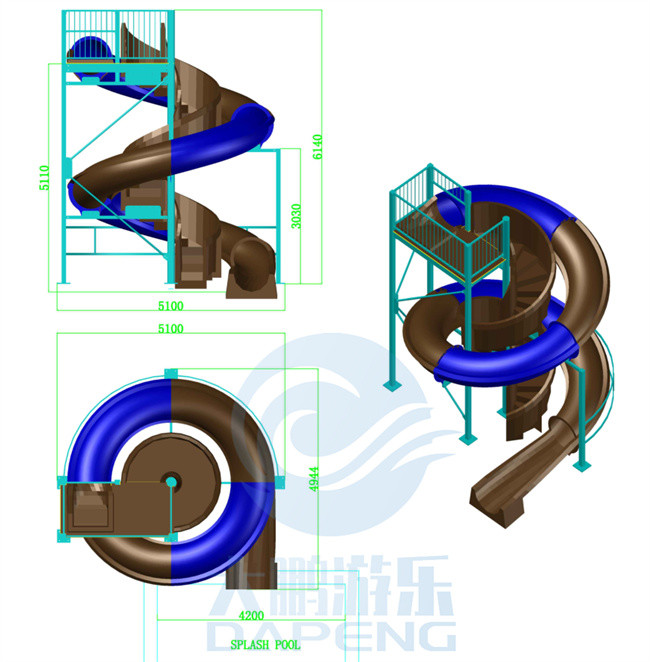 Cyclone Swimming Pool Water Slide One Piece Fiberglass Blue Color For ...